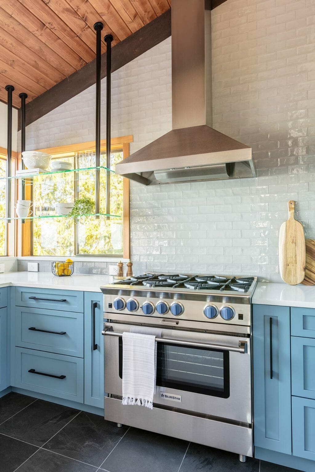 Mukilteo Sky Blue Custom Kitchen Cabinets - Acadia Craft